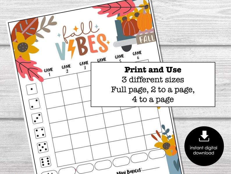Fall VIBES Bunco Score Cards Autumn Bunco Score Sheets FALL - Etsy