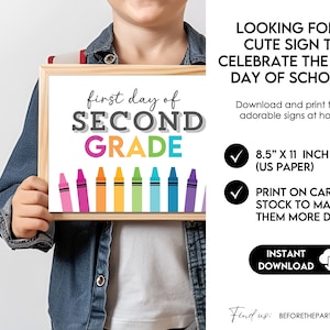 First Day of 2nd Grade Sign, Back to School Signs, Printable Signs for ...