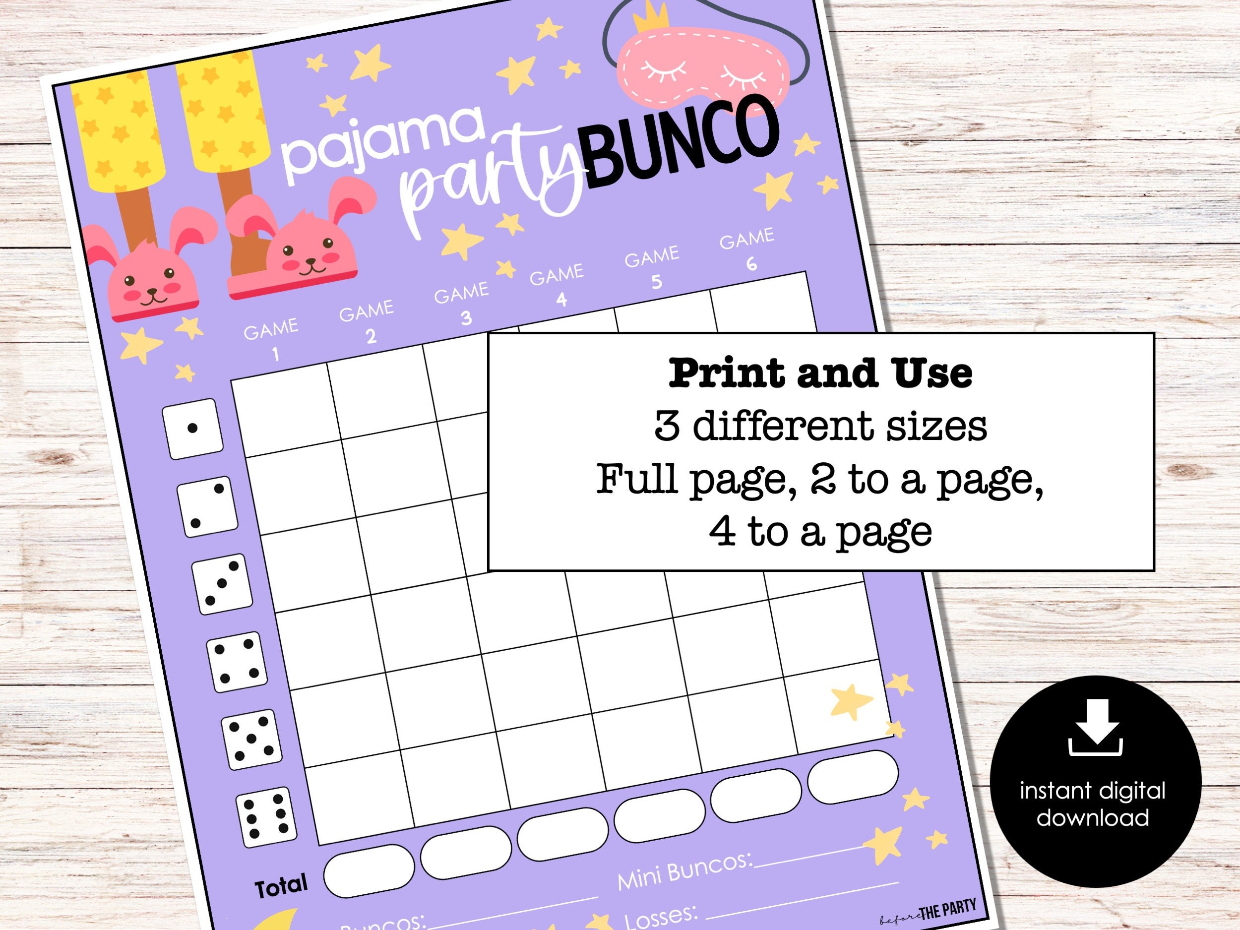 Pajama Party Bunco Score Cards, Bunco Score Sheets, Bunco Invitation ...