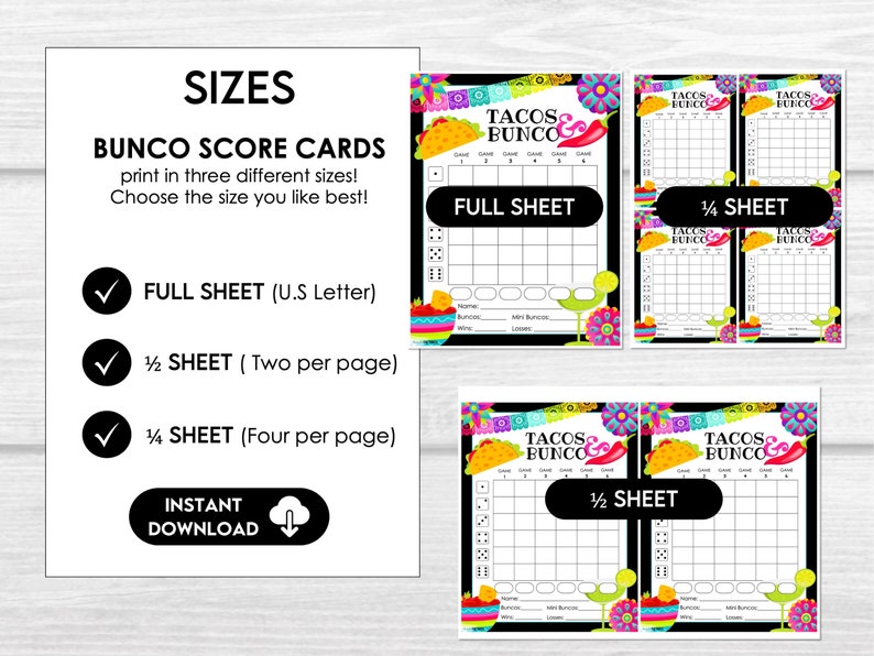Taco Night Bunco Party Bundle Printable, Score Cards, Table Numbers ...