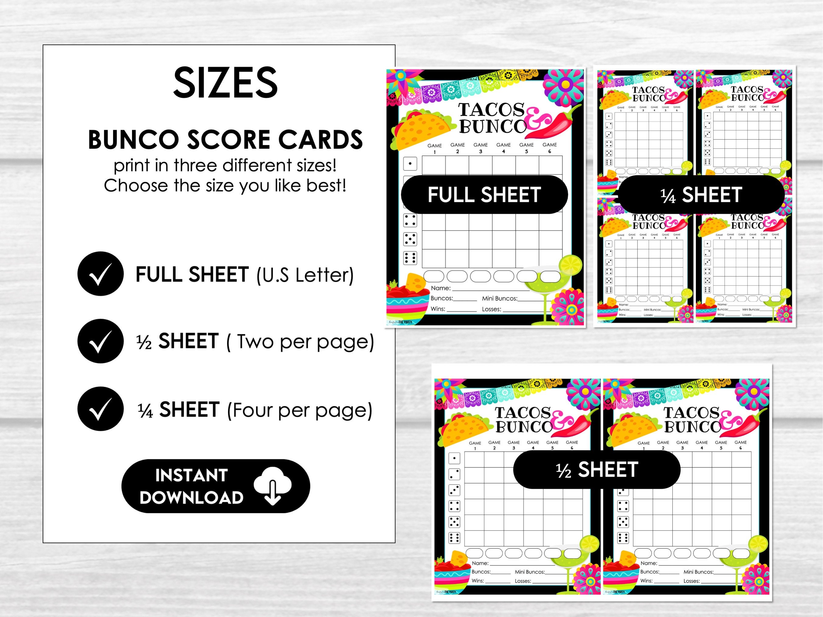 Taco Night Bunco Party Bundle Printable, Score Cards, Table Numbers ...