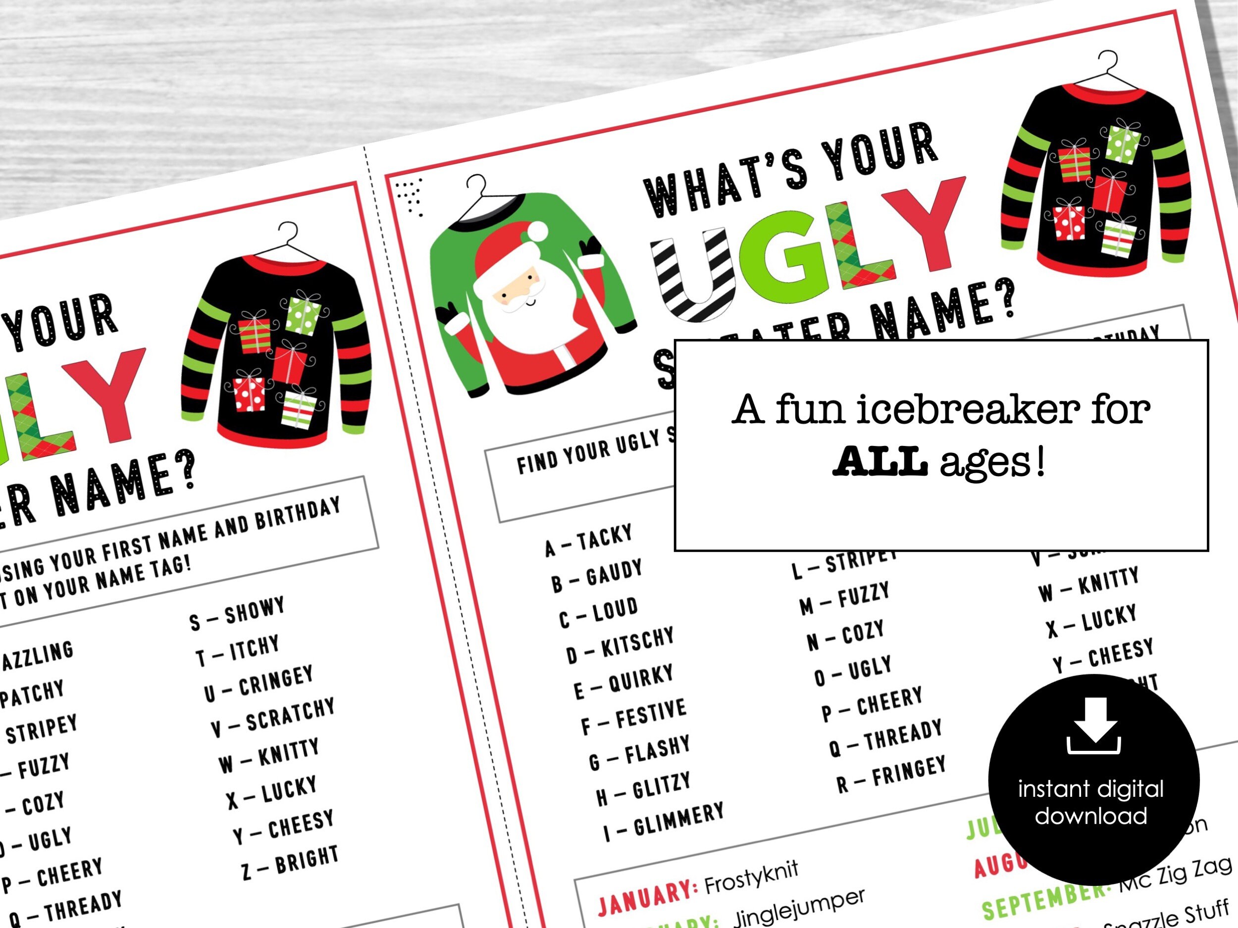 Whats Your UGLY SWEATER Name, Christmas Fun Name Game, Fun Party Name ...
