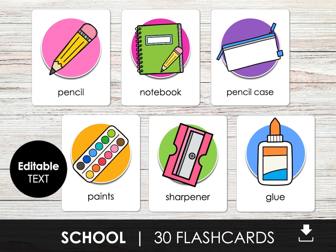 Tarjetas didácticas imprimibles de útiles escolares para niños ...