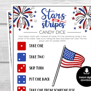 Fourth of July Candy Dice Game, Patriotic Party Game, Labor Day Games ...
