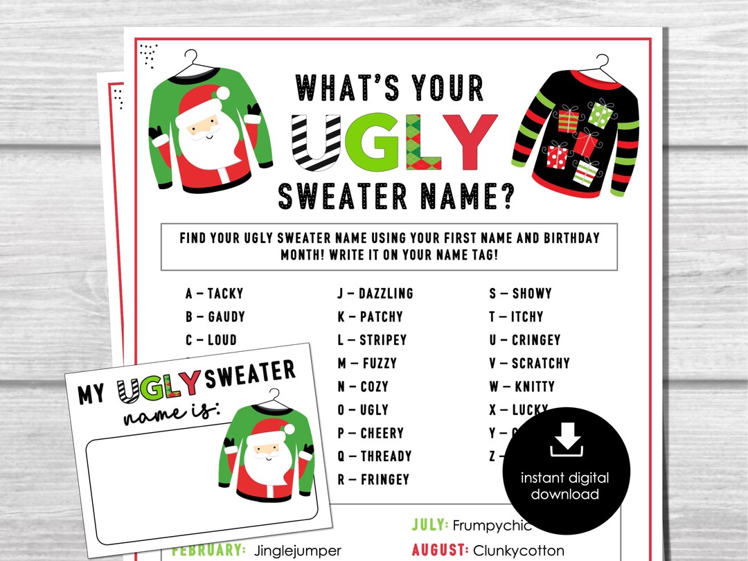 Whats Your UGLY SWEATER Name, Christmas Fun Name Game, Fun Party Name ...