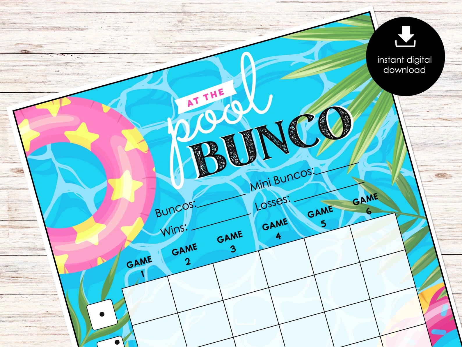 Summer Pool Party Bunco Score Cards, Swim Party Bunco Score Sheets ...