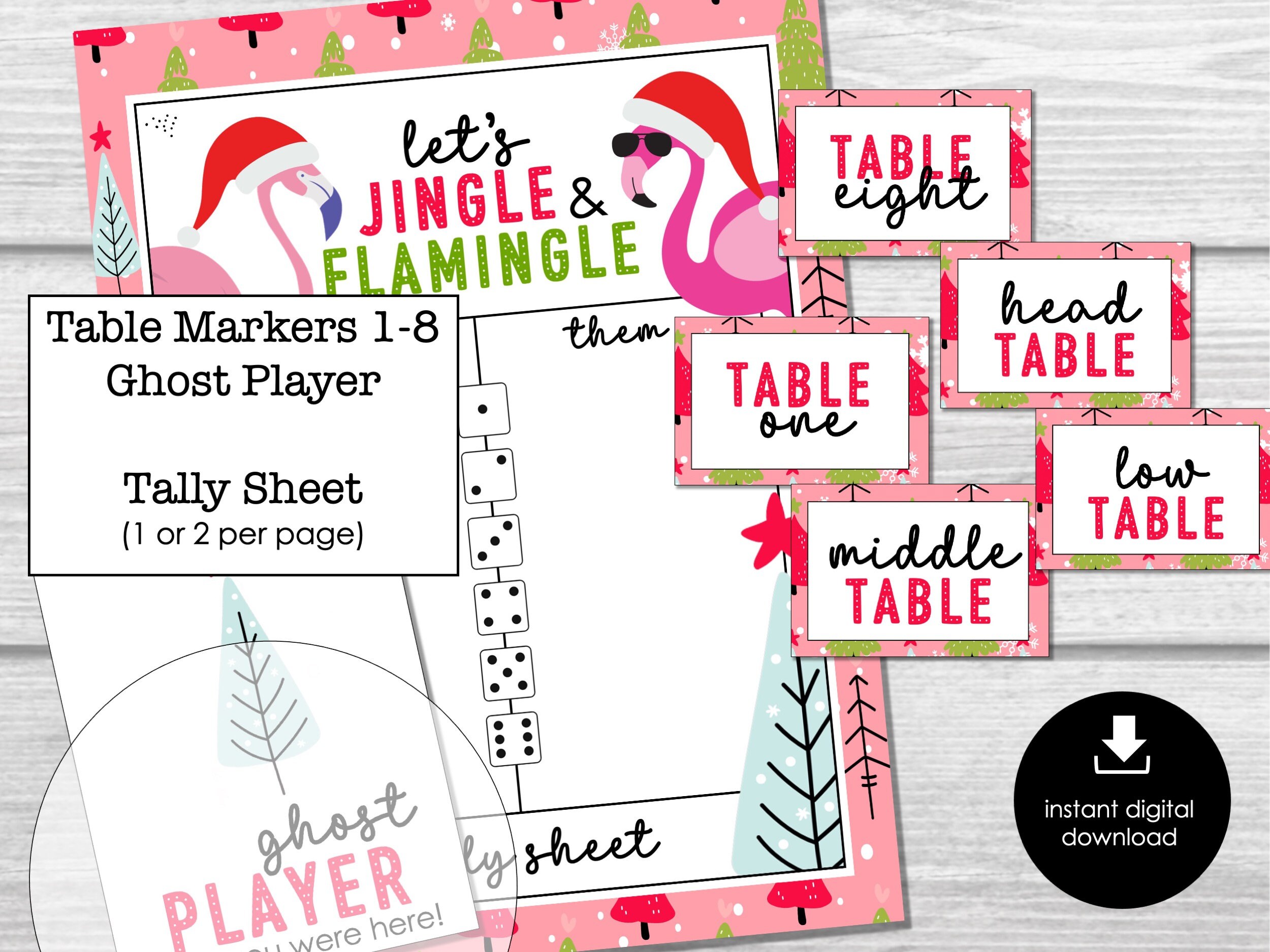 Christmas Bunco Score Sheets, Flamingle December Bunco Cards, Christmas ...