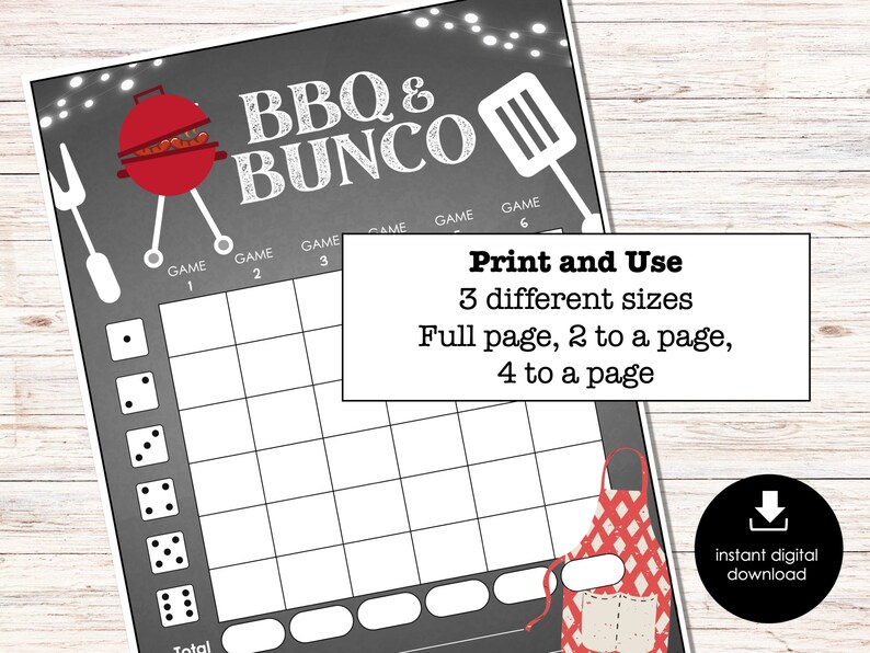 Summer Barbecue Bunco Score Cards Outdoor Bunco Score Sheets - Etsy
