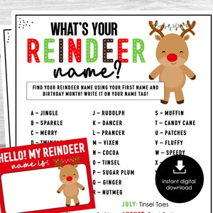 What's Your Reindeer Name, Christmas Name Game, Fun Party Name Tags ...
