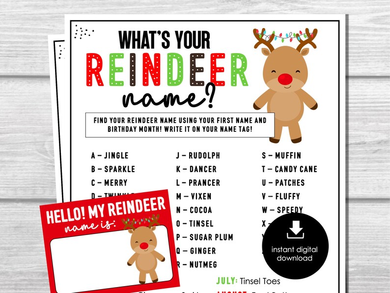 What's Your Reindeer Name, Christmas Name Game, Fun Party Name Tags ...