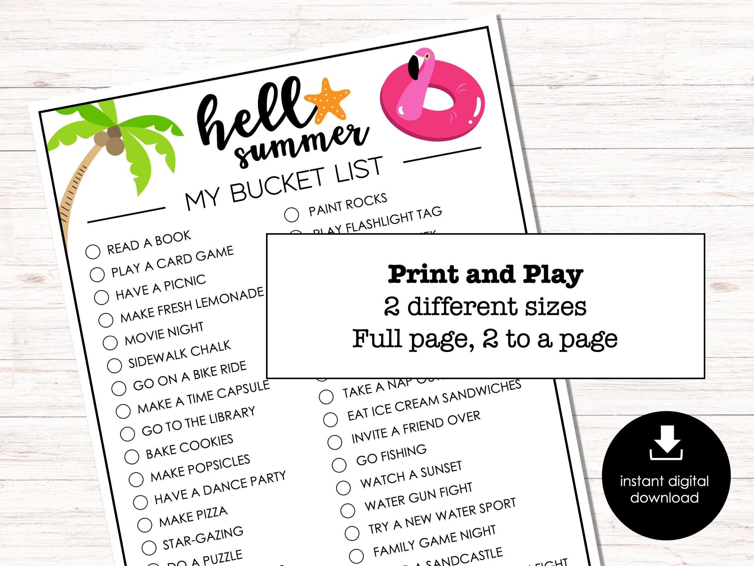 Summer Bucket List Printable Activity for Kids Summer Games - Etsy