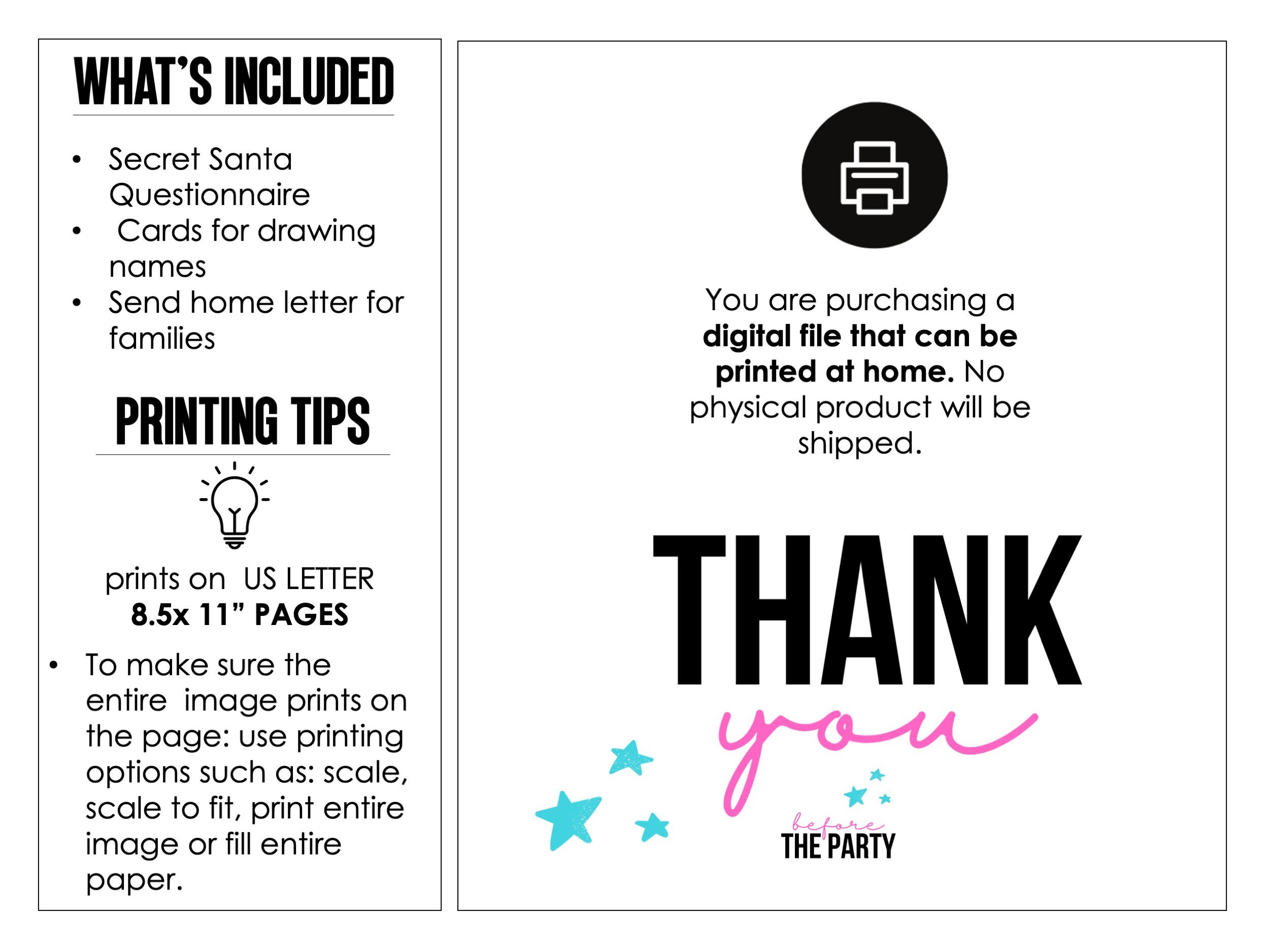 Secret Santa Questionnaire for Kids Student Gift Exchange Form ...