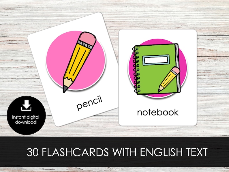 School Supplies Printable Flashcards for Kids, Classroom Vocabulary ...