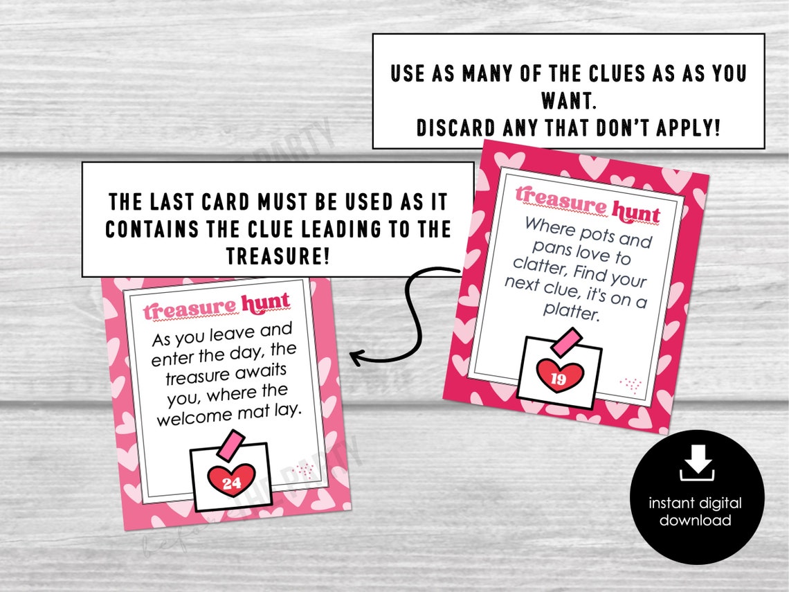 Valentine's Day Treasure Hunt for Kids: Printable Clue Game (digital ...