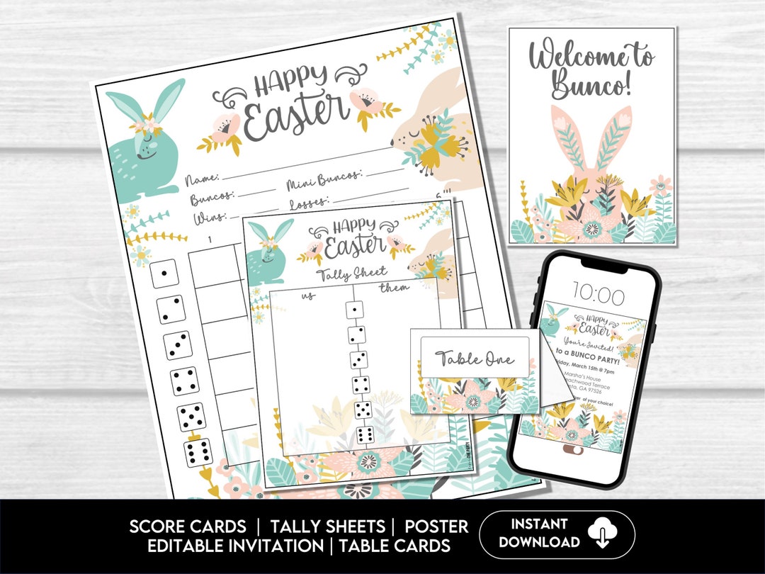 Easter Bunco Score Sheets, Bunny Bunco Scoring Sheets, Bunco Night ...