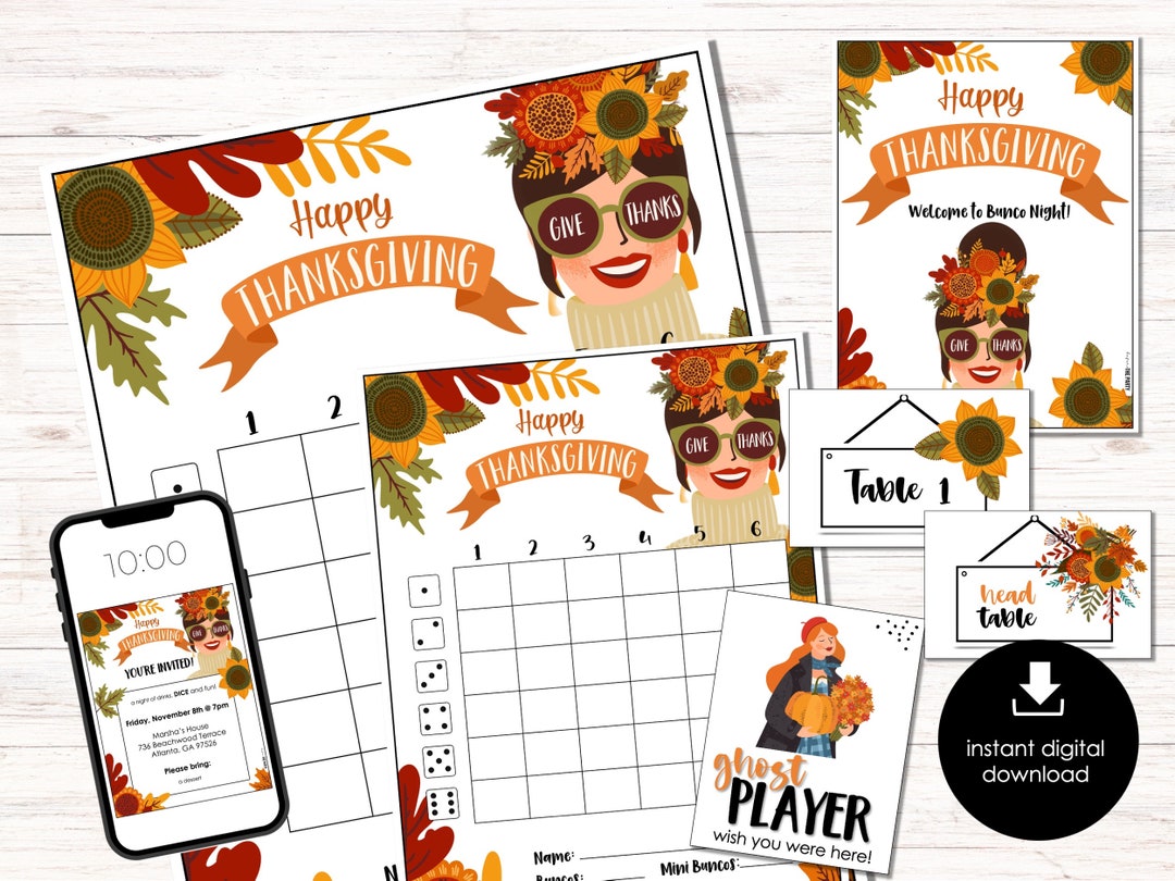 Thanksgiving Bunco Score Cards, November Bunco Score Sheets, FALL Bunco ...
