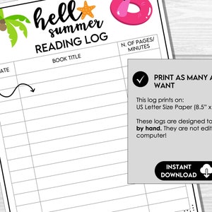 Summer Reading Log, Printable Reading Journal for Kids, Summer Reading ...