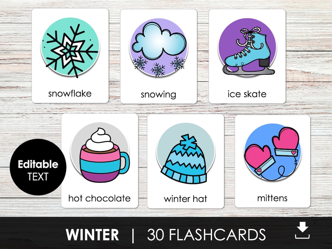 Winter Printable Flashcards for Kids, Editable Text Classroom ...