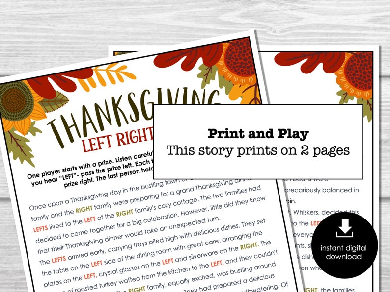 Thanksgiving Left Right Game: Pass the Prize Story (digital Download ...
