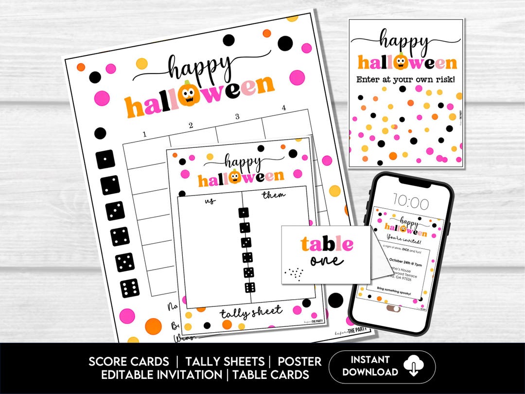 Halloween Bunco Party Bundle Printable, Score Cards & Invitation ...