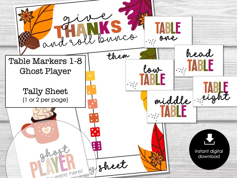 Thanksgiving Printable Bunco Score Cards, November Bunco Score Sheets ...