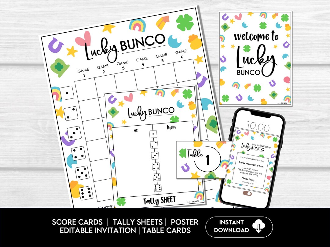 St. Patricks Lucky Bunco Score Sheets, Lucky Bunco Scoring Cards, Table ...