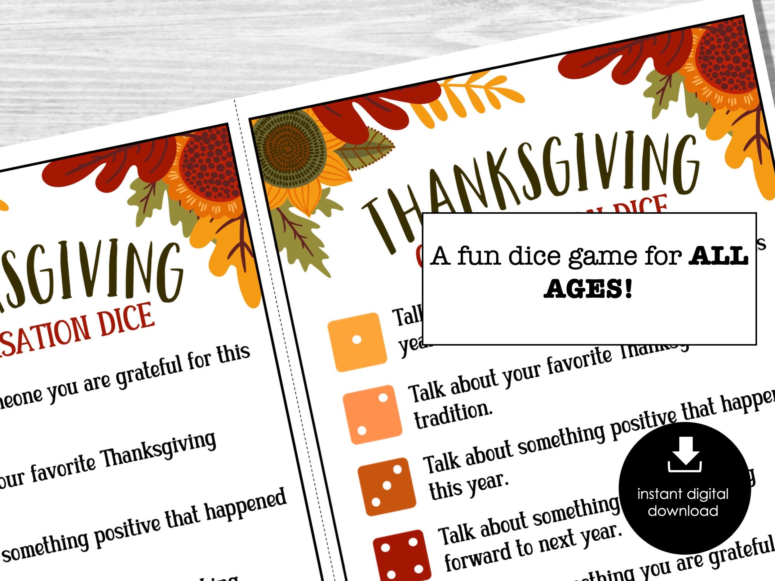 Thanksgiving Gratitude Dice Game, Thanksgiving Party, Thanksgiving ...