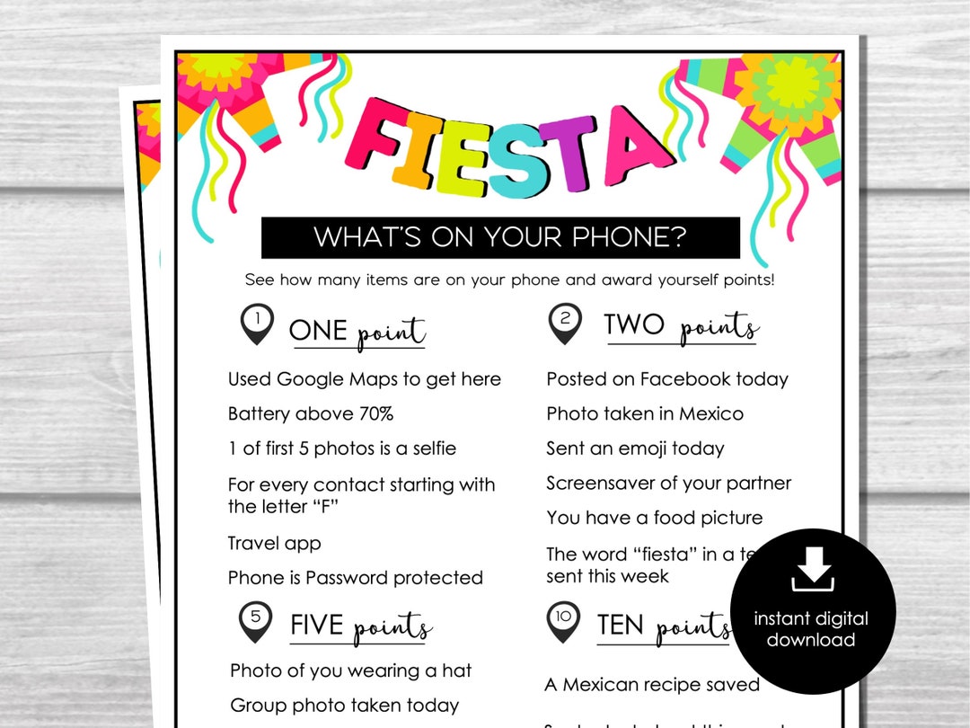 What's on Your Phone? Fiesta Game, Printable Party Game, Mexican Party ...