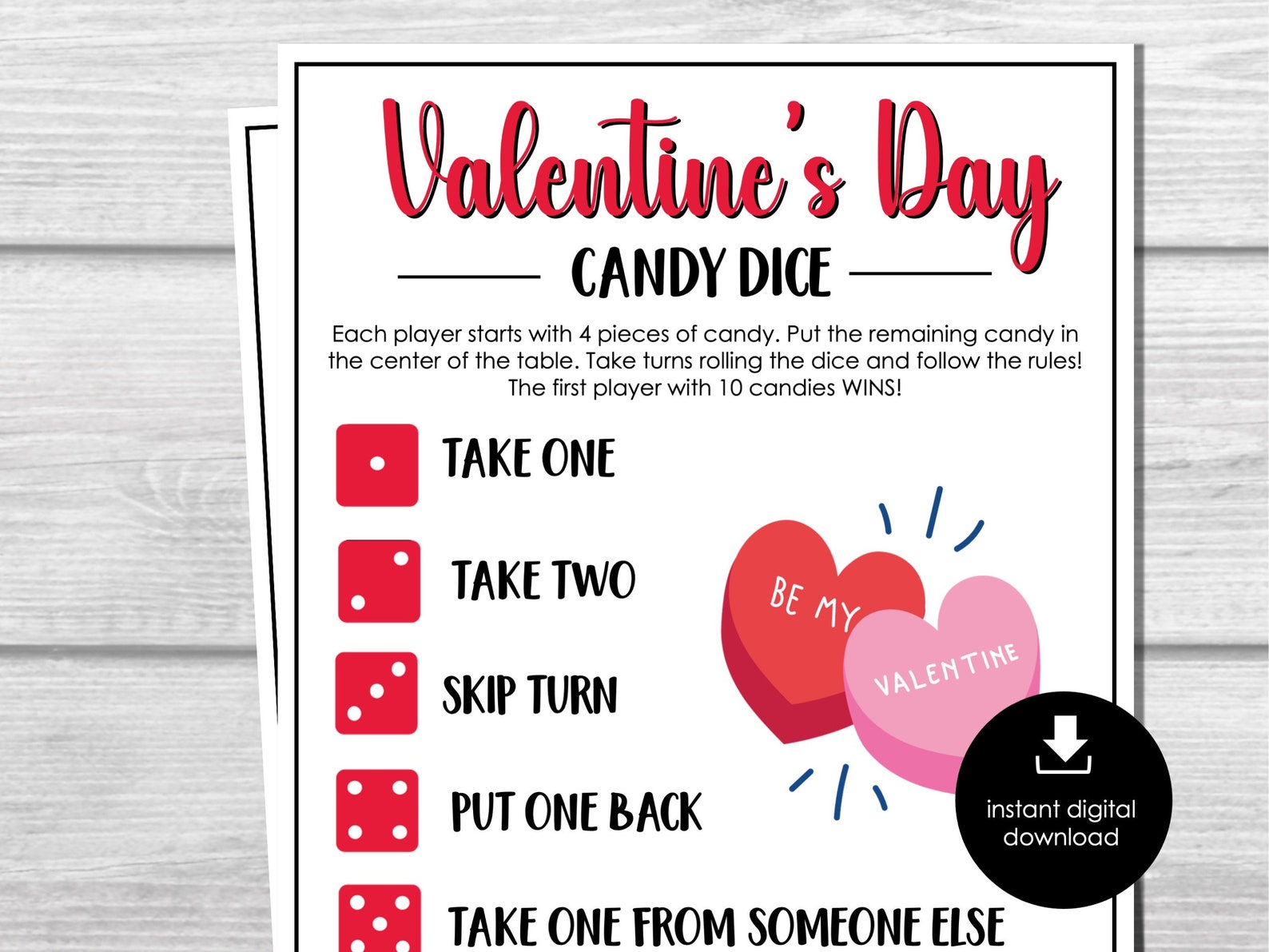 Valentine's Day Candy Dice Game, Valentine Party Game for Kids, Easy ...