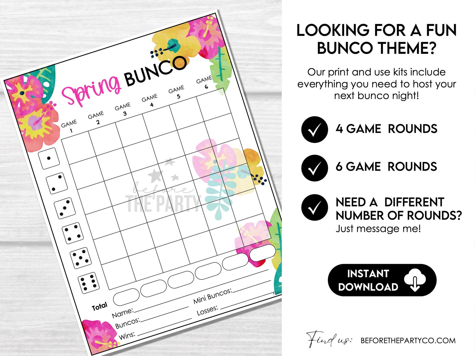 Spring Bunco Score Cards, April Bunco Score Sheets, Spring Bunco ...