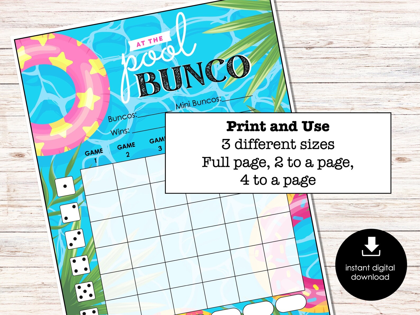 Summer Pool Party Bunco Score Cards, Swim Party Bunco Score Sheets ...