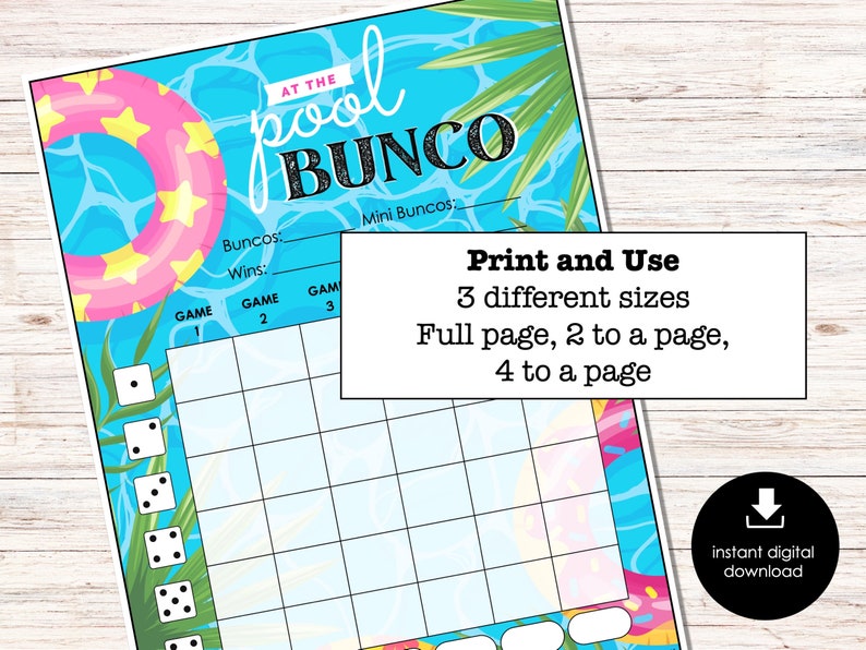 Summer Pool Party Bunco Score Cards, Swim Party Bunco Score Sheets ...