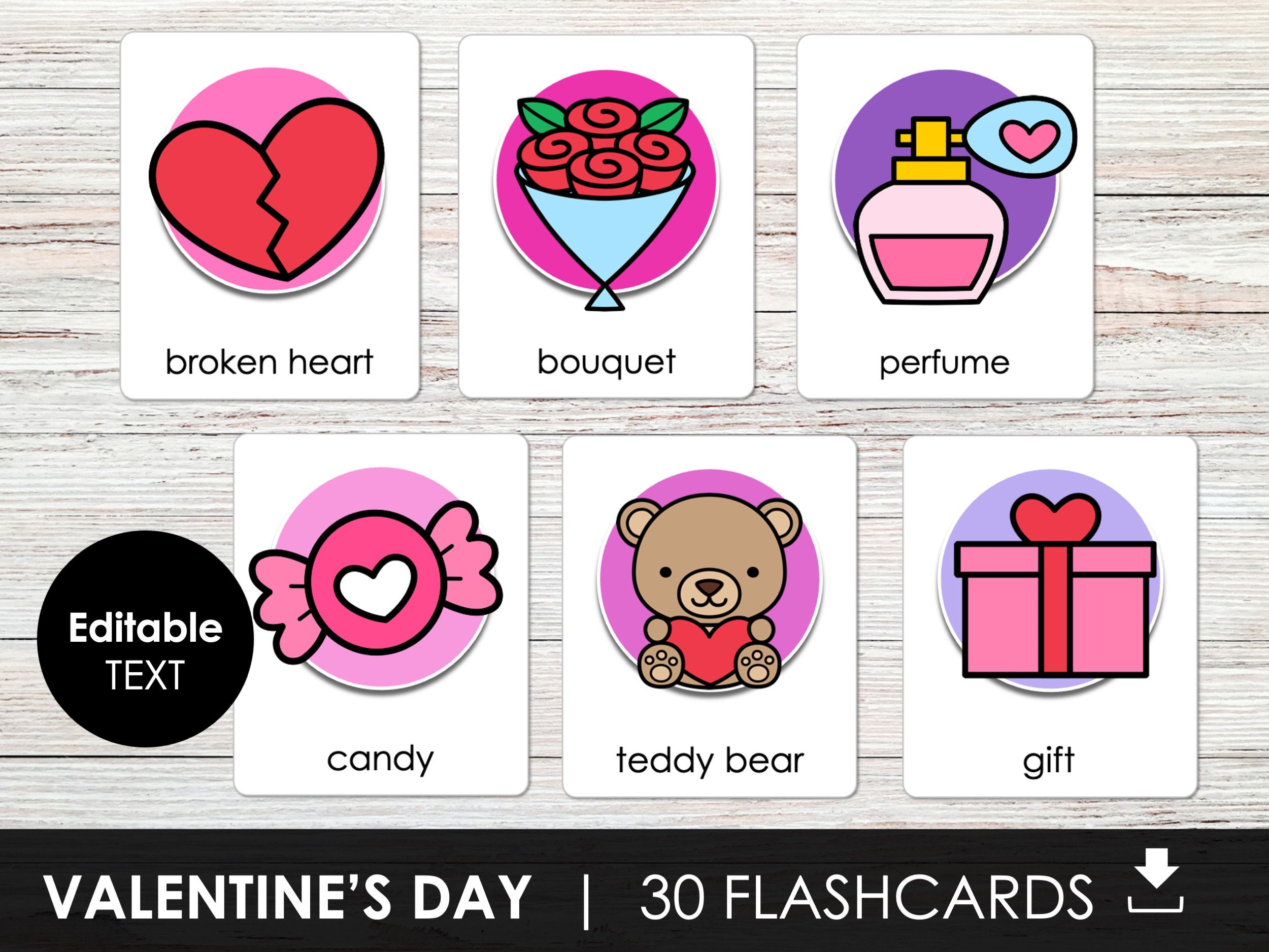 Valentine's Day Printable Flashcards for Kids, Valentine Vocabulary ...