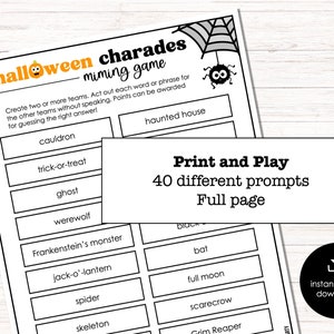 Halloween Charades Party Game for Adults and Kids, Classroom Charades ...