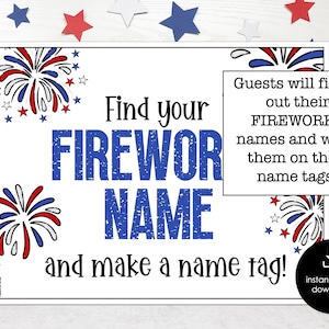 What's Your Fireworks Name? 4th of July Ice Breaker Game, Name Tags ...