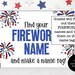 What's Your Fireworks Name? 4th of July Ice Breaker Game, Name Tags ...