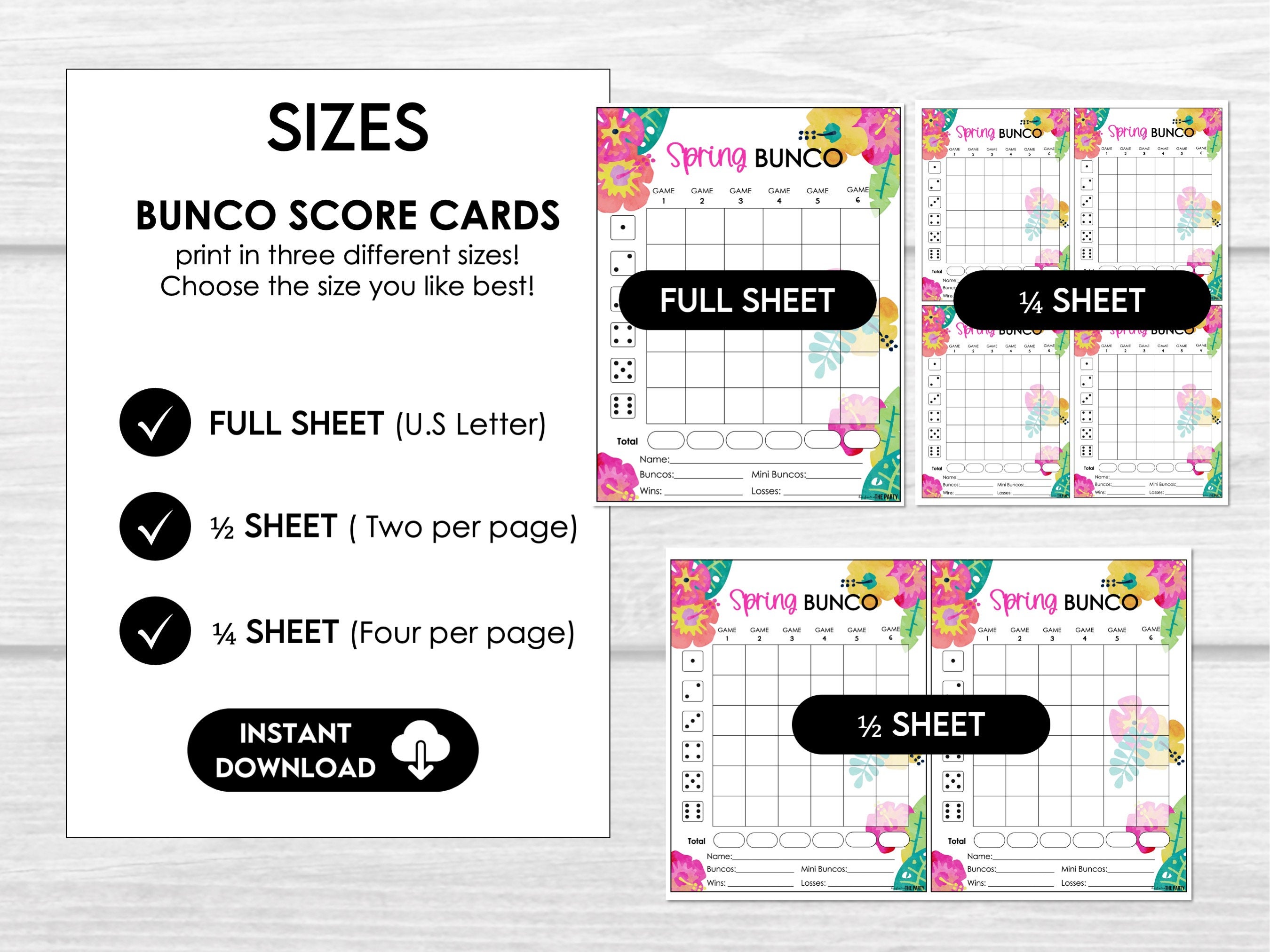 Spring Floral Bunco Party Bundle Printable, Score Cards & Editable ...