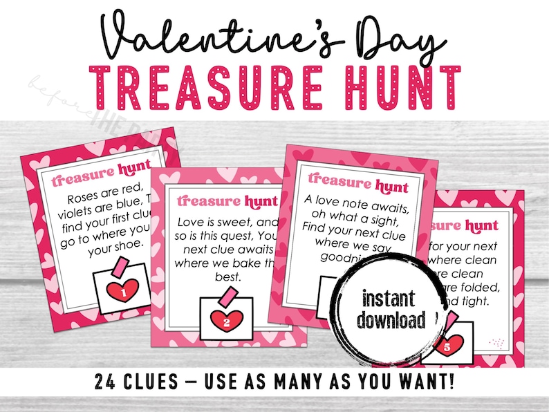 Valentines Day Scavenger Hunt for Kids Valentines Treasure Hunt Clues ...