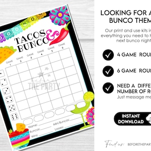 Taco Night Bunco Party Bundle Printable, Score Cards, Table Numbers ...