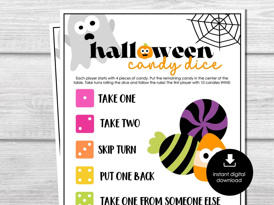Halloween Candy Dice Game, Halloween Party Game, Printable Dice Game ...