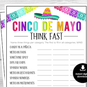 Cinco De Mayo THINK FAST Game, Word Game for Parties, Mexican Fiesta ...