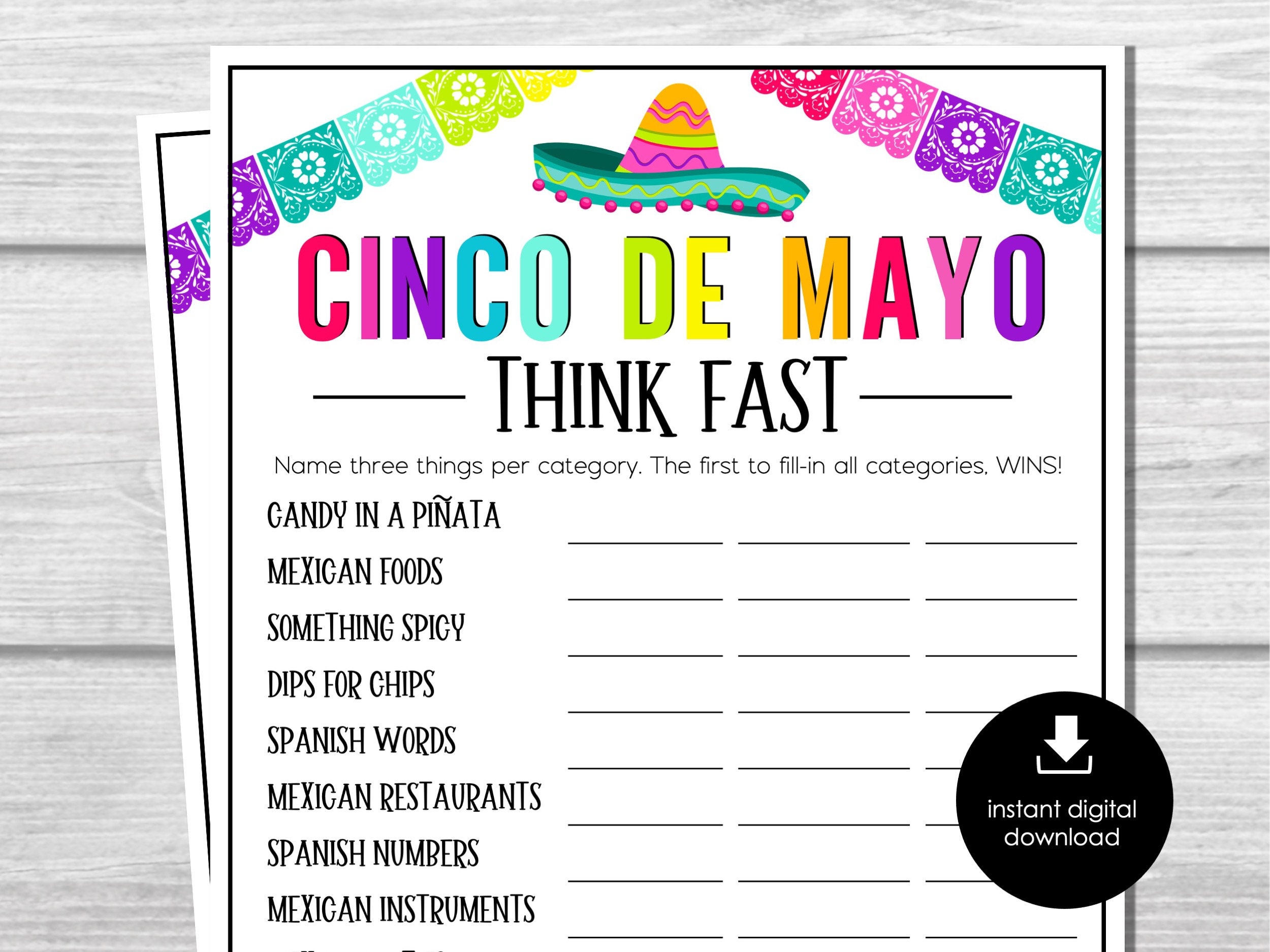 Cinco De Mayo THINK FAST Game Word Game for Parties Mexican - Etsy