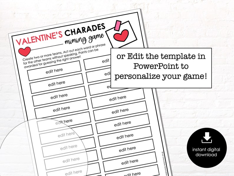 Valentine's Day Charades Party Game for Kids, Classroom Charades ...