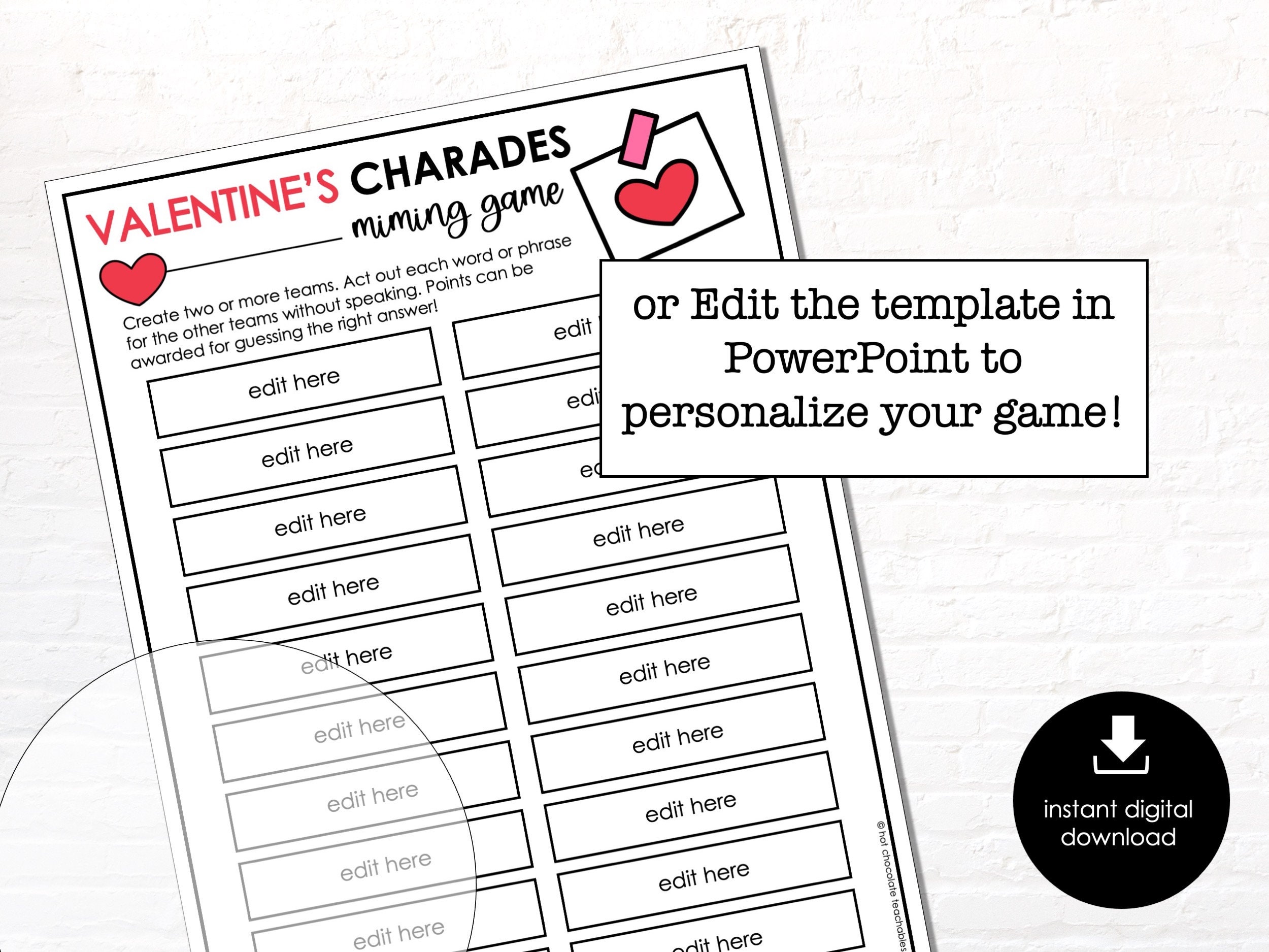 Valentine's Day Charades Party Game for Kids, Classroom Charades ...