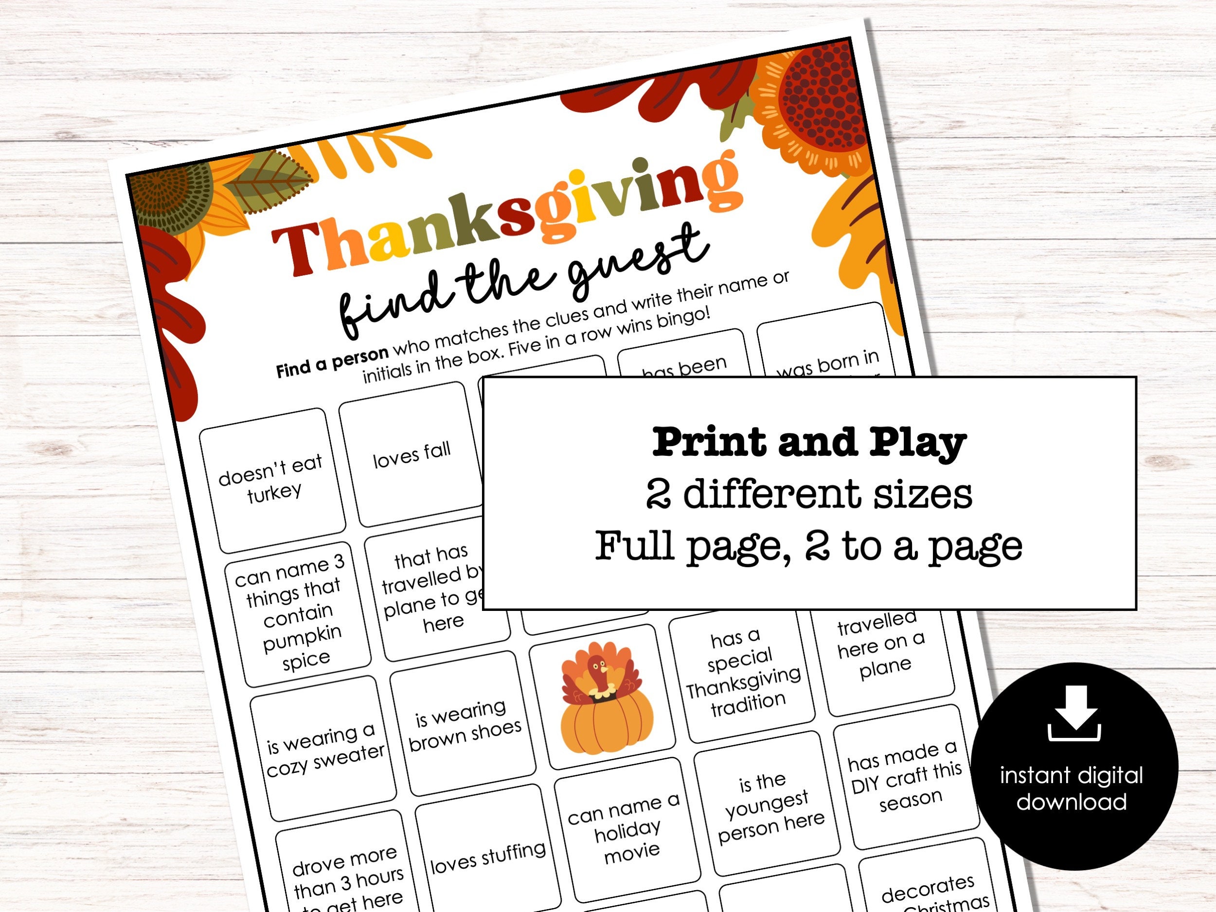 Thanksgiving Find Someone Who Party Game, Printable Find the Guest ...