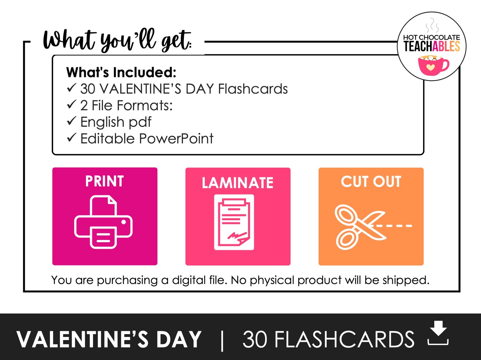 Valentine's Day Printable Flashcards for Kids, Valentine Vocabulary ...
