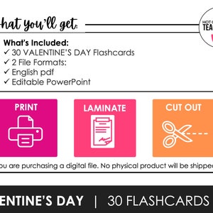 Valentine's Day Printable Flashcards for Kids, Valentine Vocabulary ...