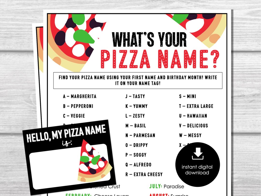 What's Your Pizza Name With Nametags & Sign, Icebreaker for Pizza Party ...