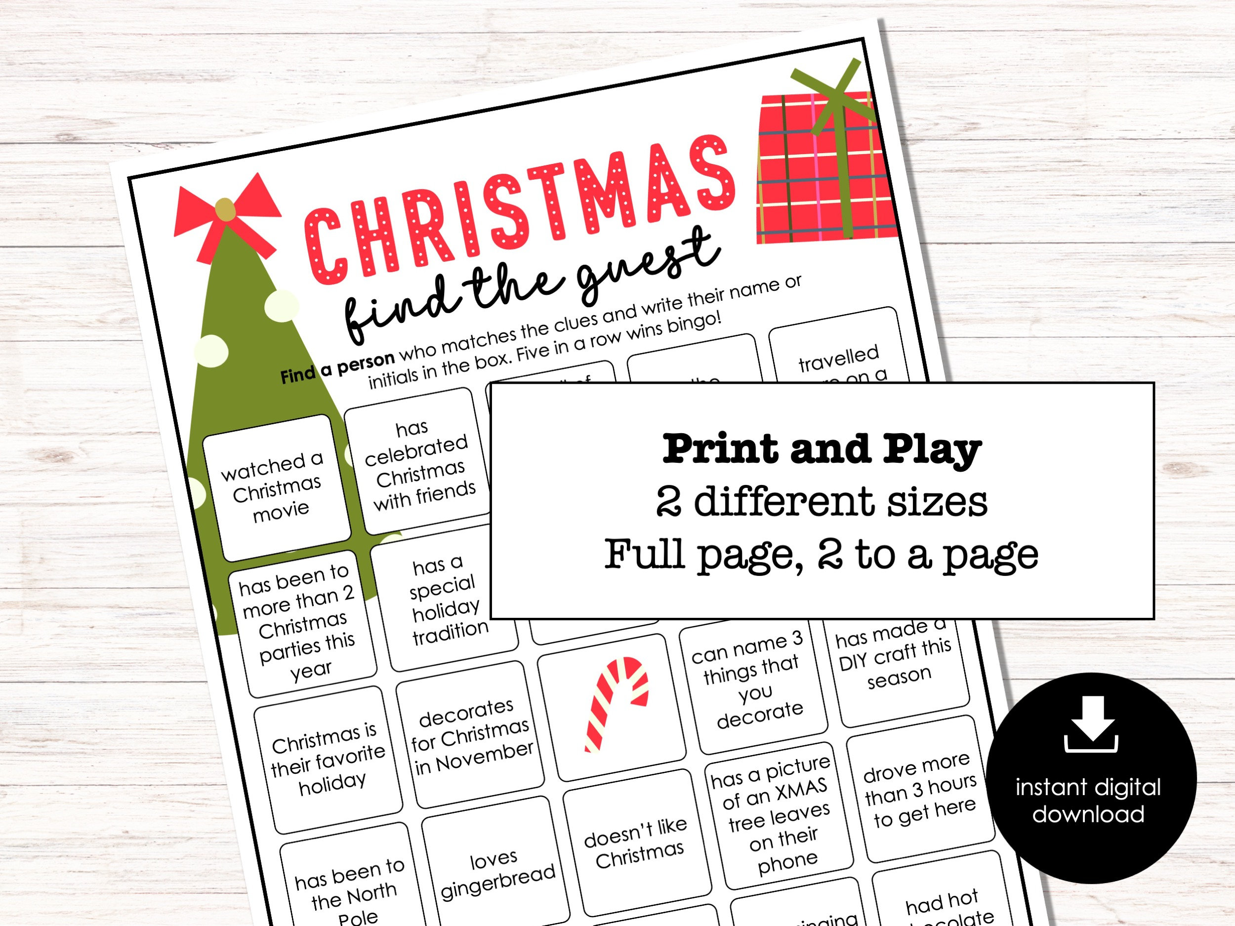 Christmas Find Someone Who Party Game, Printable Find the Guest Bingo ...