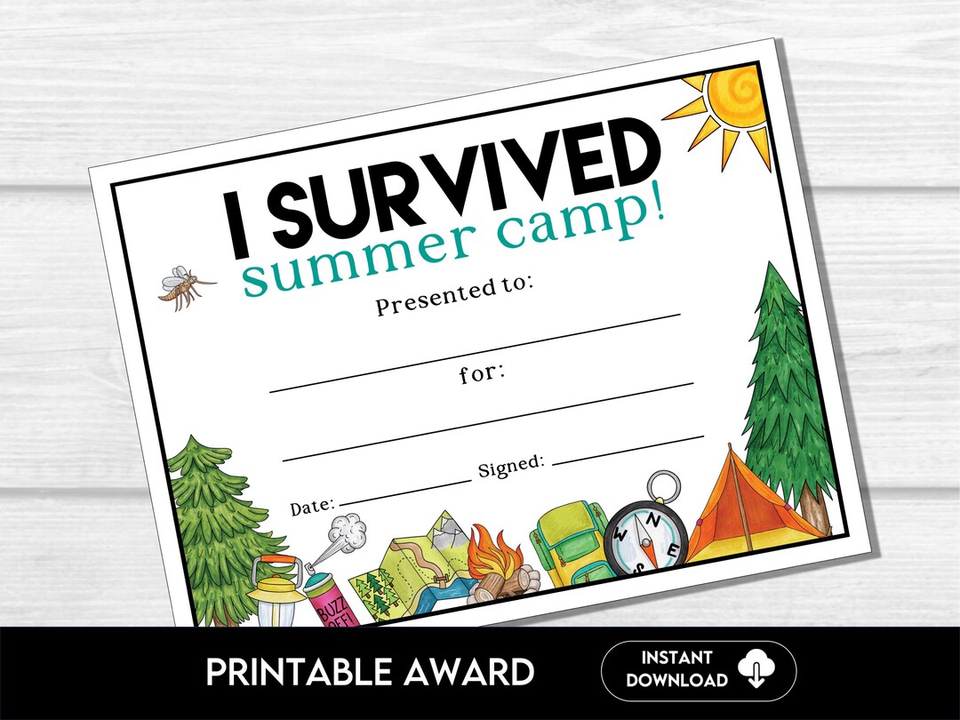 I Survived Summer Camp Awards, Summer Camp Certificate for Kids ...